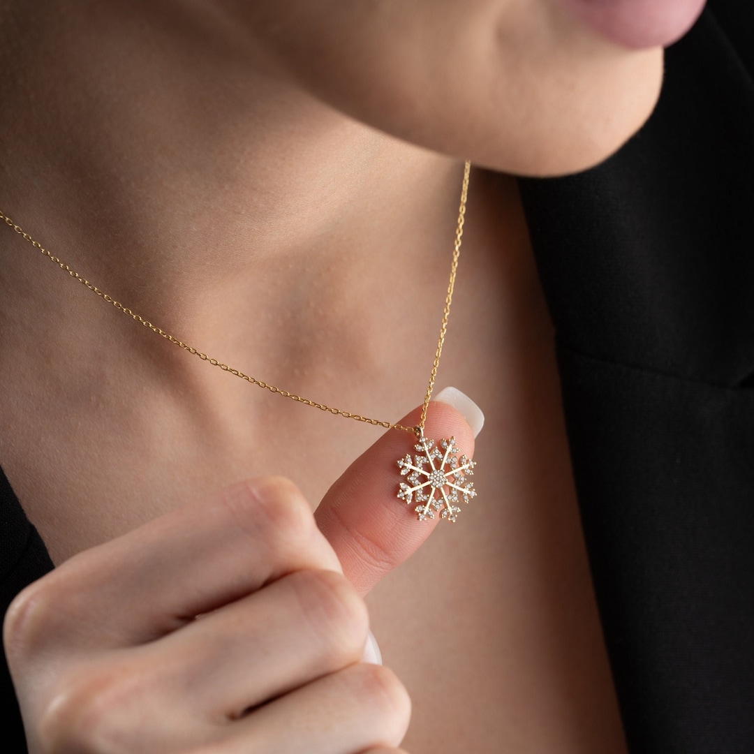 Dainty Snowflake Necklace Sterling Silver Snowflake Charm Necklace ...