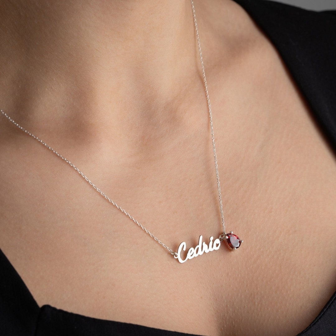 Birthstone Name Necklace, Sterling Silver Name Necklace, Birthstone ...