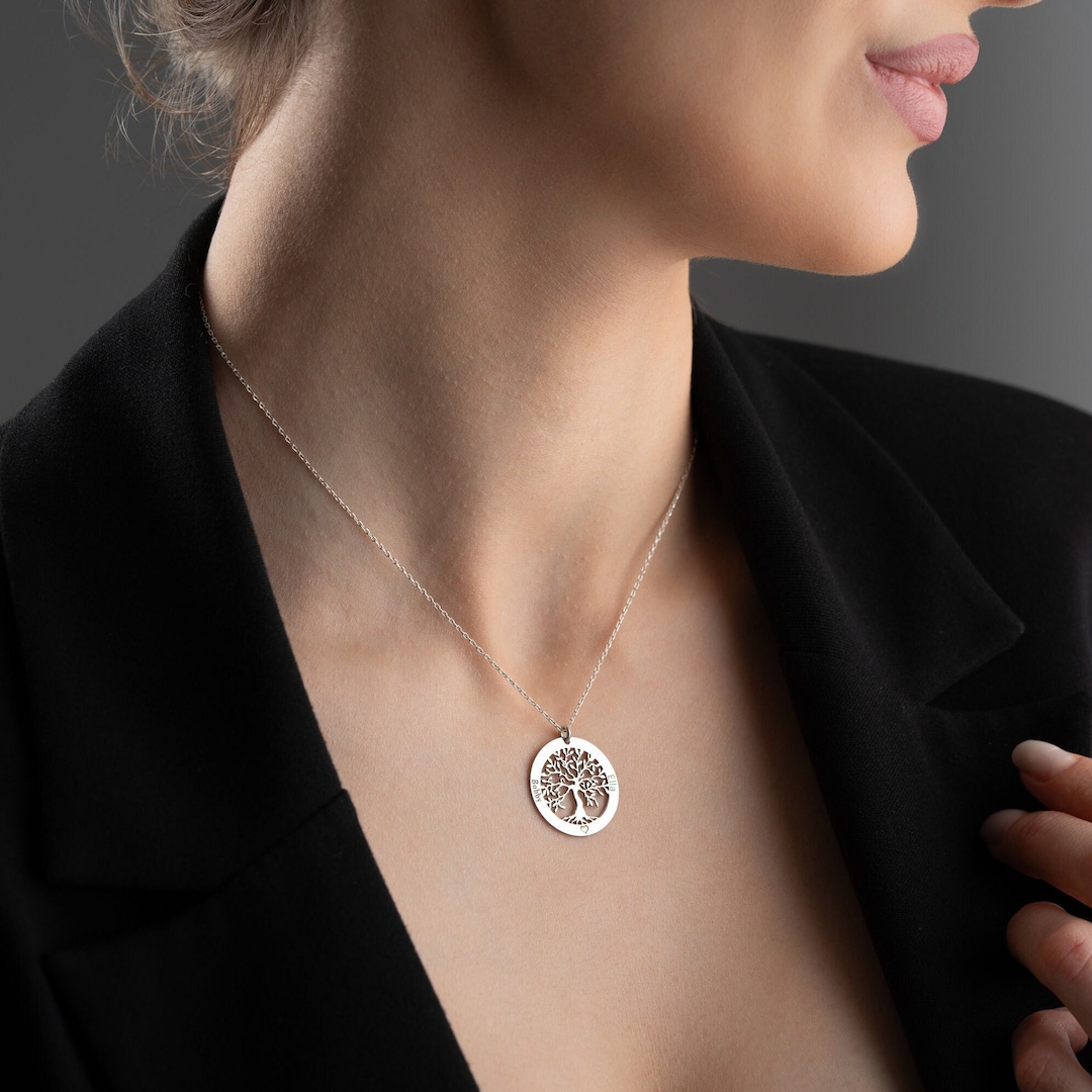 Custom Tree of Life Necklace With Kids Names Dainty Family Tree ...
