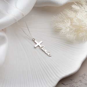 Personalized Cross Necklace With Baptism Gift for Girl Cross Name ...