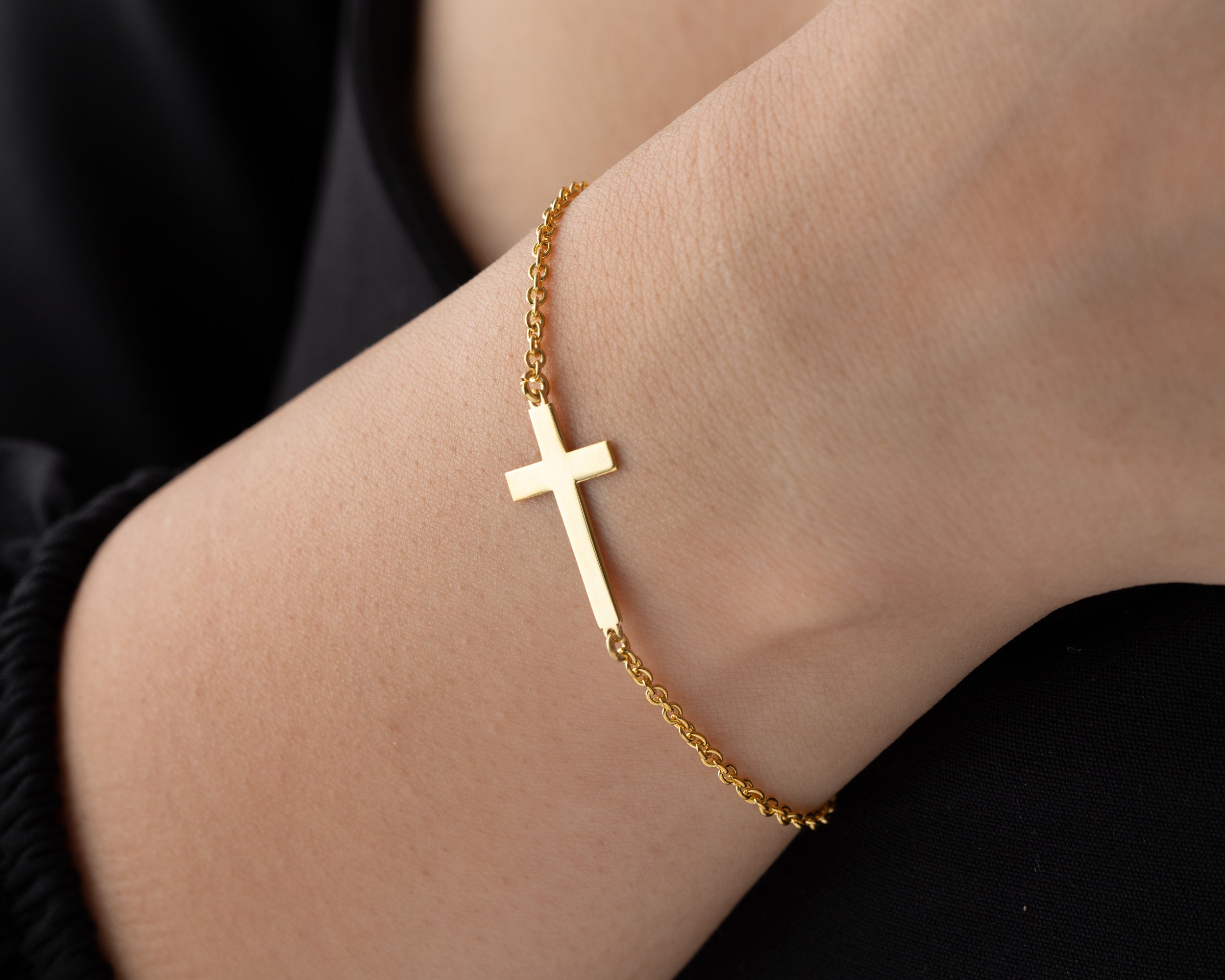 Christian Bracelet Women 14k Gold Cross Bracelet Women Jesus Bracelet With Cross Baptism ...