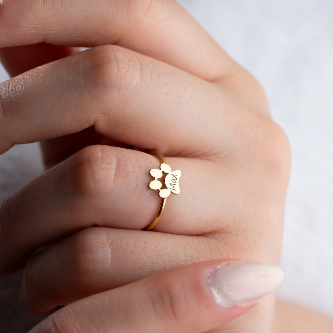 Custom Paw Print Ring Dainty Dog Paw Ring Personalized Dog Memorial ...