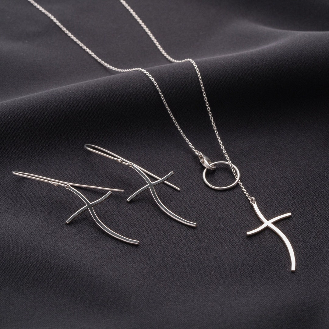 Cross Necklace and Earrings Set of Earrings and Necklace Cross Jewelry ...