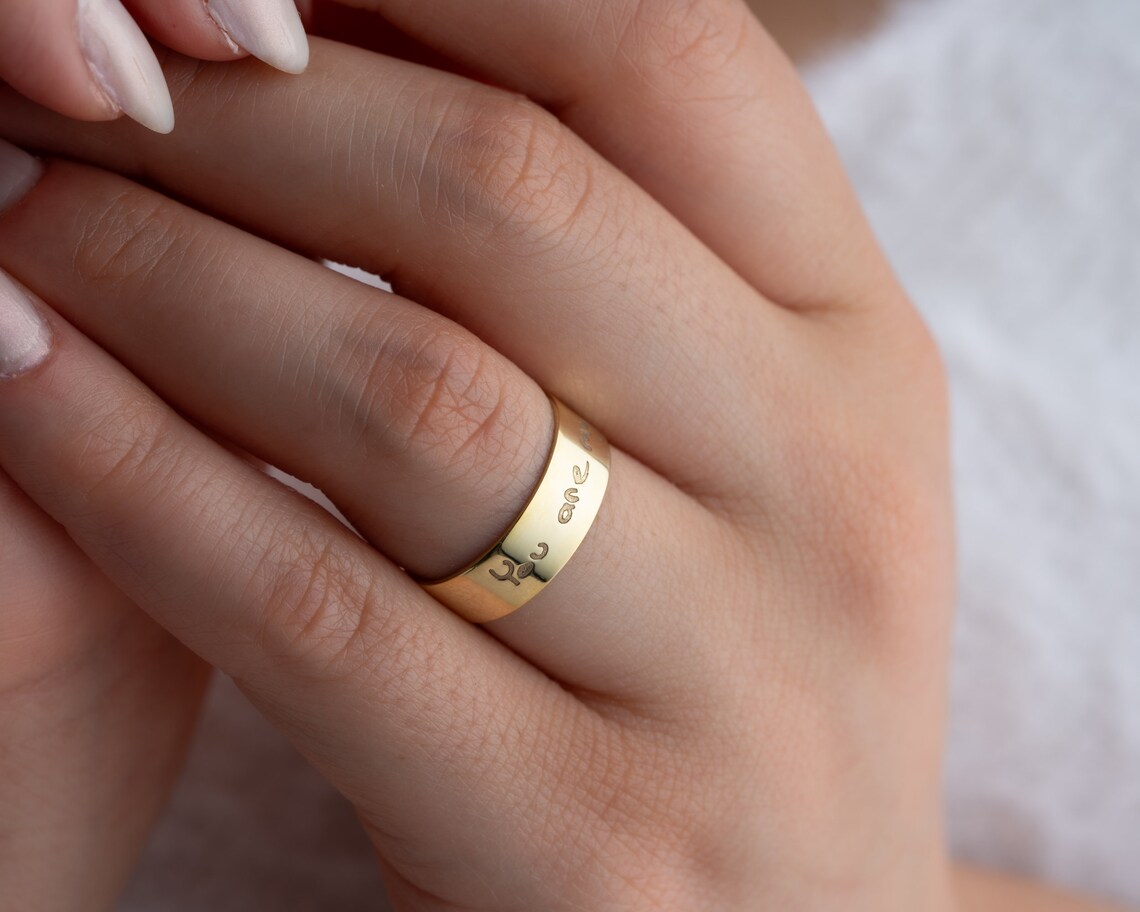 Actual Handwriting Band Ring Custom Handwriting Ring Engraved ...