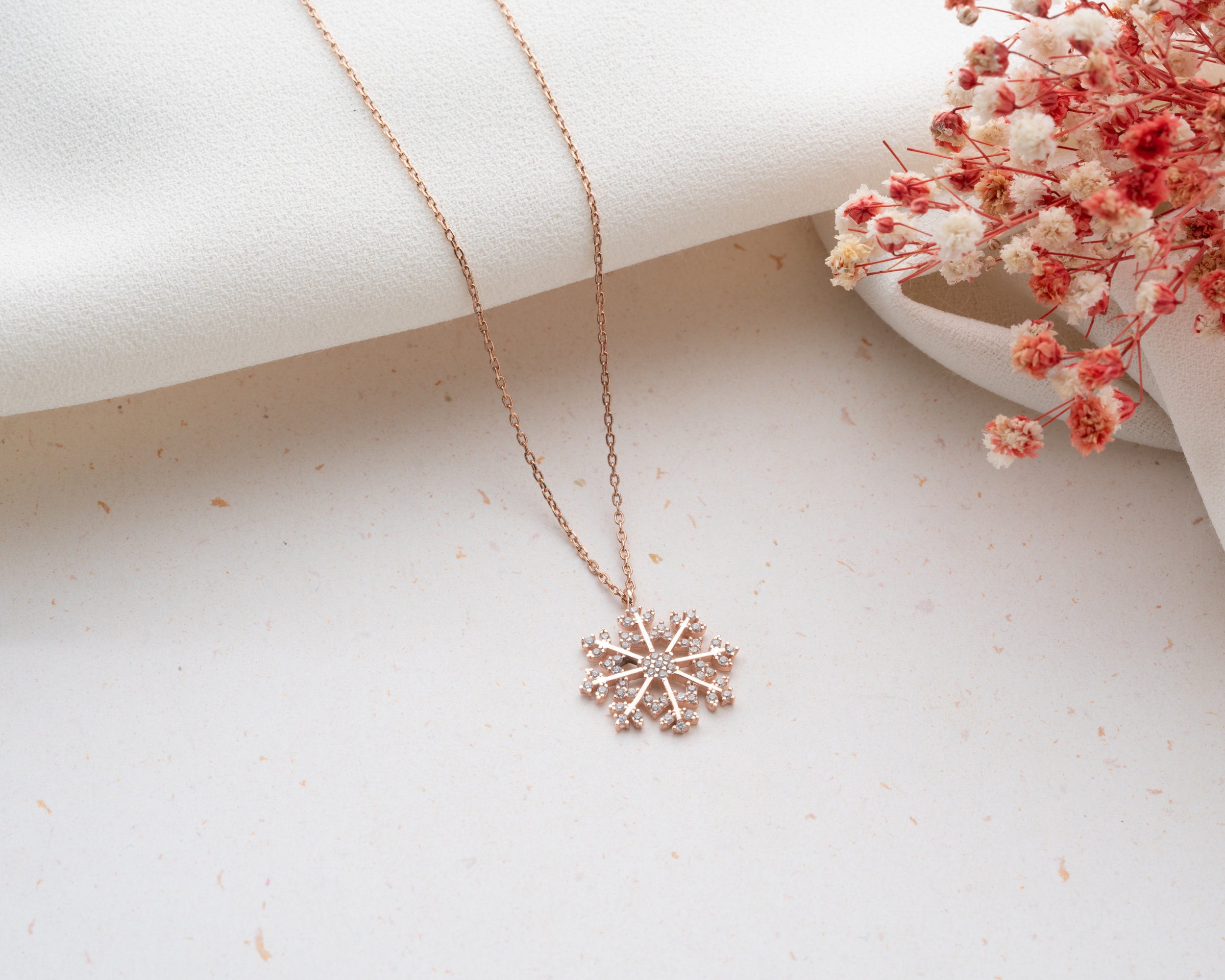 Dainty Snowflake Necklace Sterling Silver Snowflake Charm Necklace ...