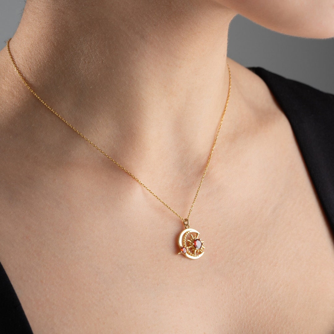 Sun Moon Birthstone Necklace Sun and Moon Necklace With Birthstone Moon ...