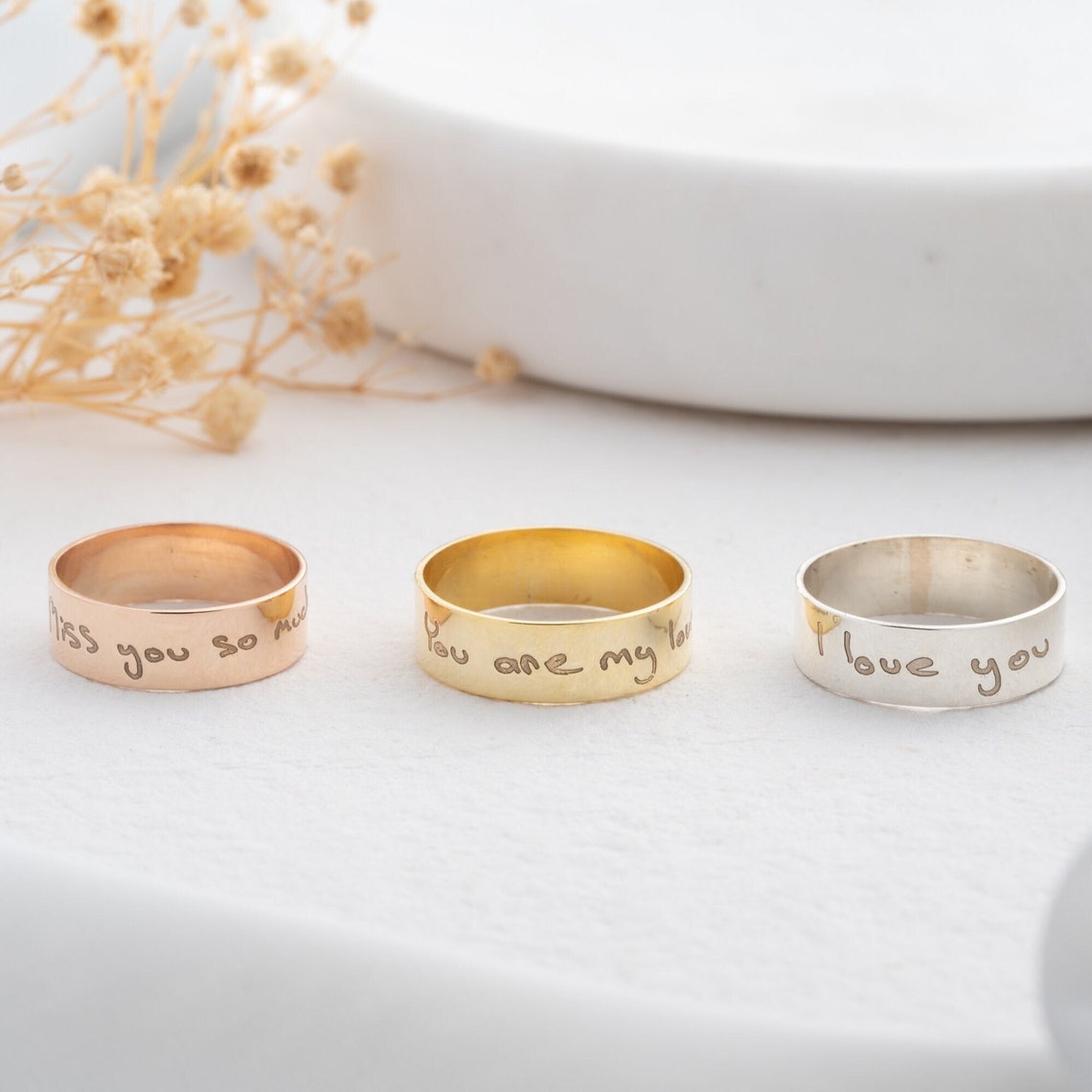 Actual Handwriting Band Ring Custom Handwriting Ring Engraved ...