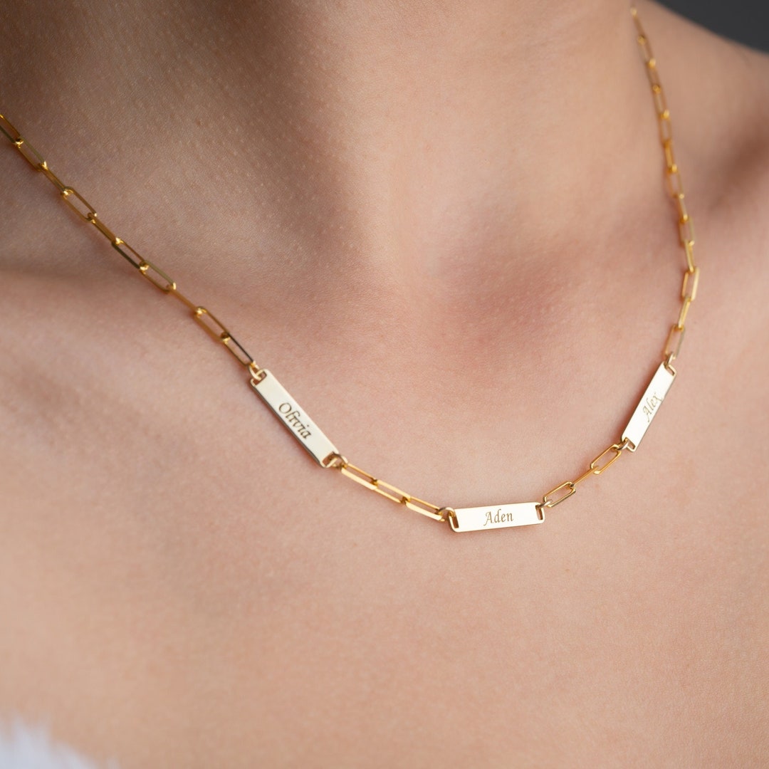 Paper Clip Necklace With Name Bar Necklace Gold Mini Bar Necklace With ...