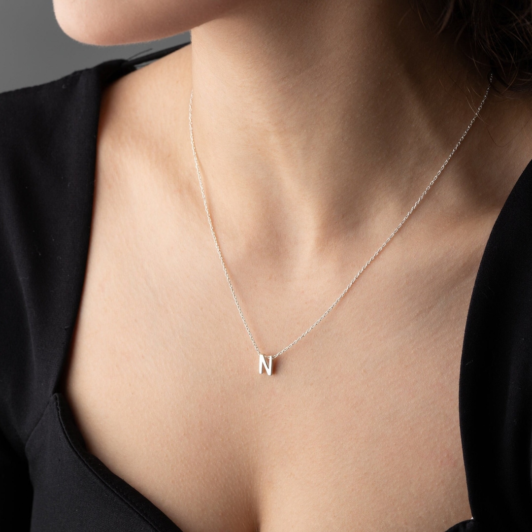 Sterling Silver 3d Letter Necklace Personalized Initial Necklace for ...