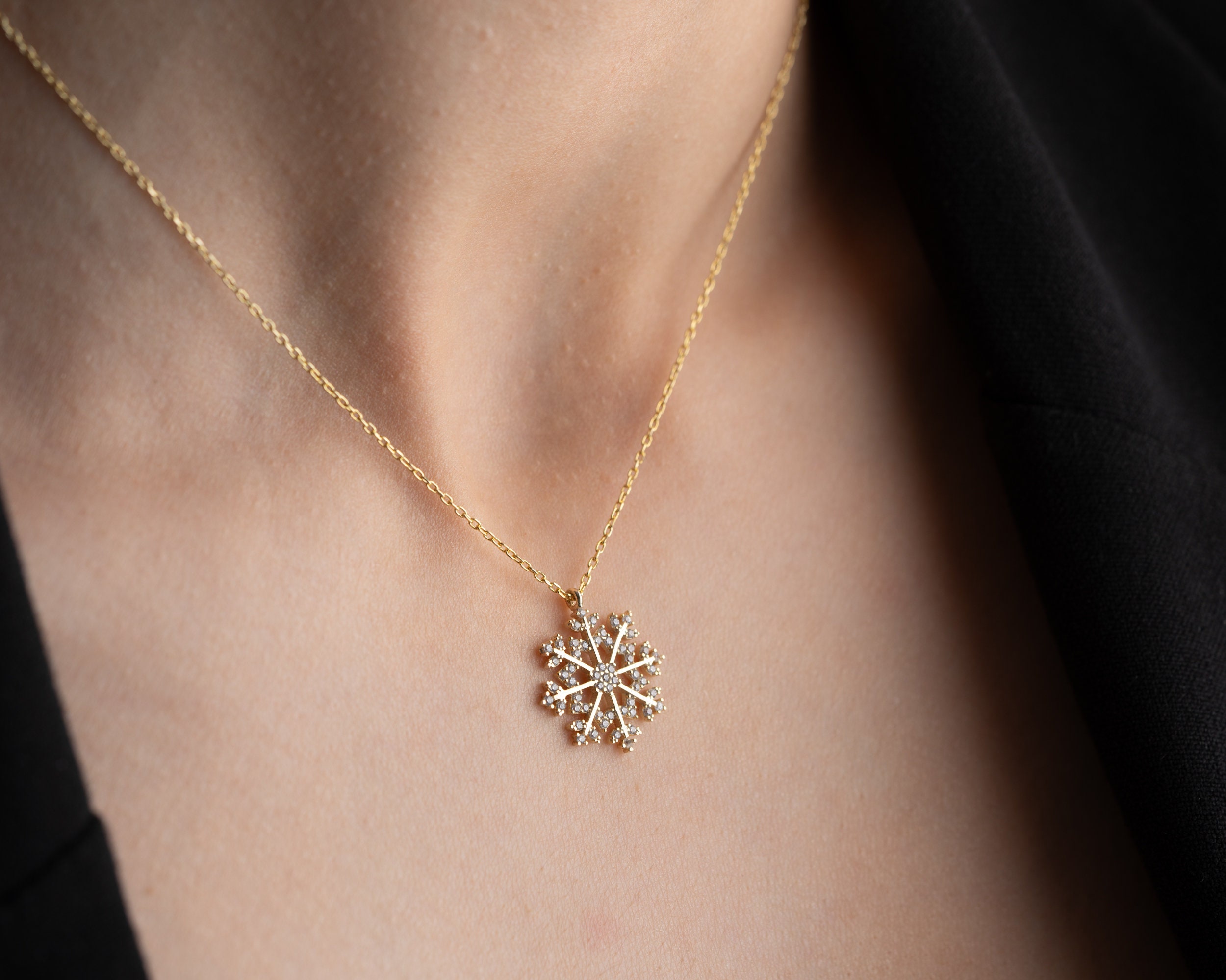 Dainty Snowflake Necklace Sterling Silver Snowflake Charm Necklace ...