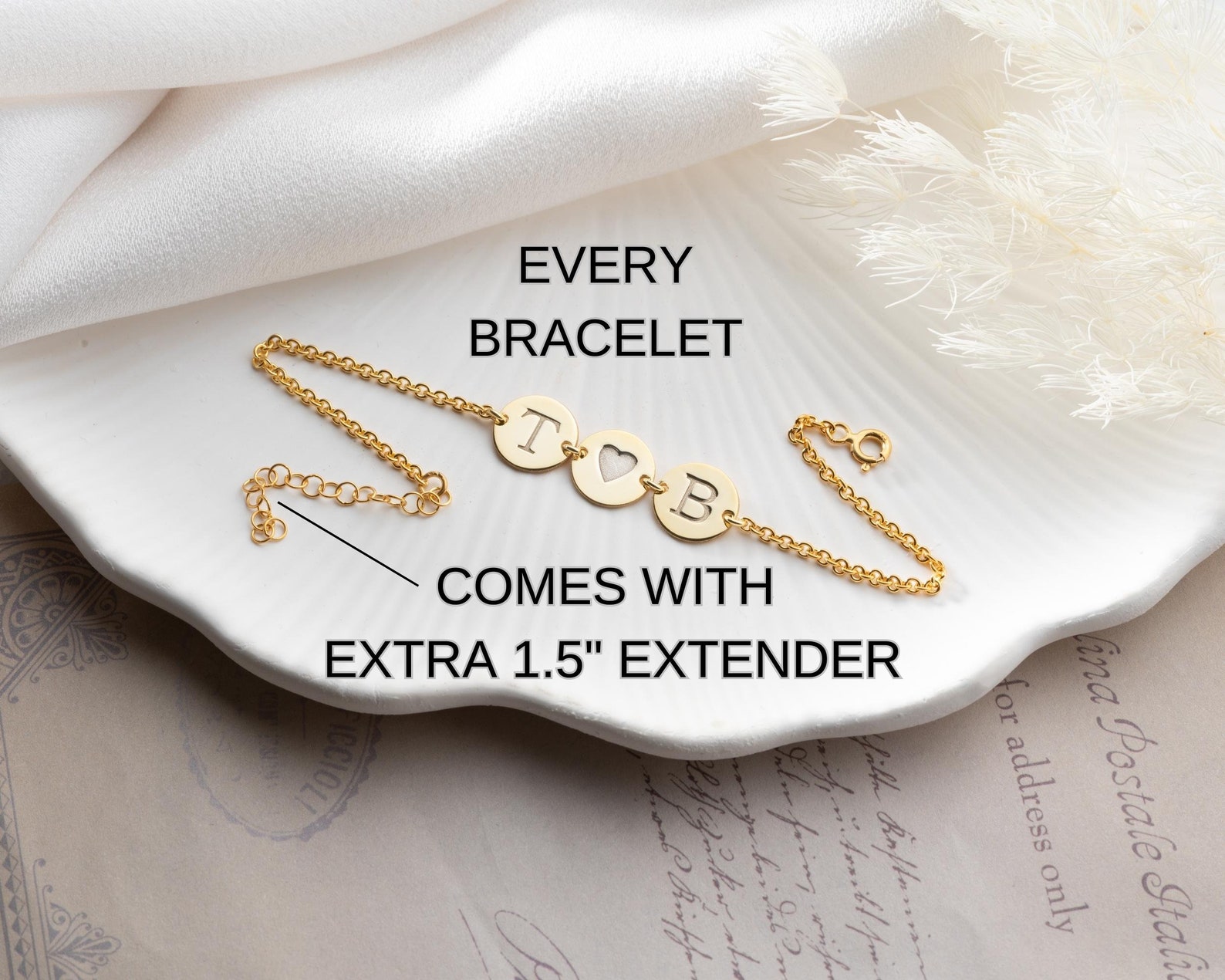 14k Gold Initial Disc Bracelet With Initials Personalized Letter ...
