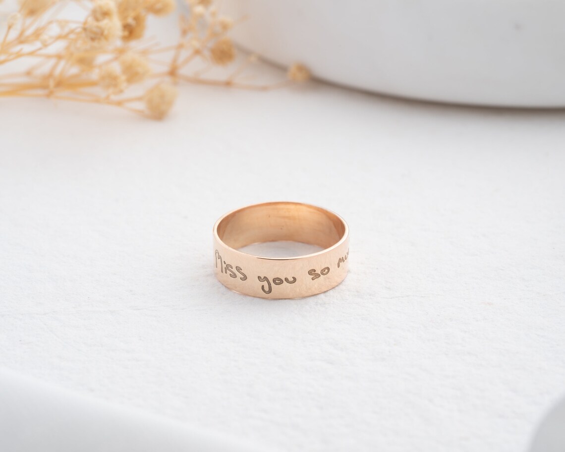 Actual Handwriting Band Ring Custom Handwriting Ring Engraved ...
