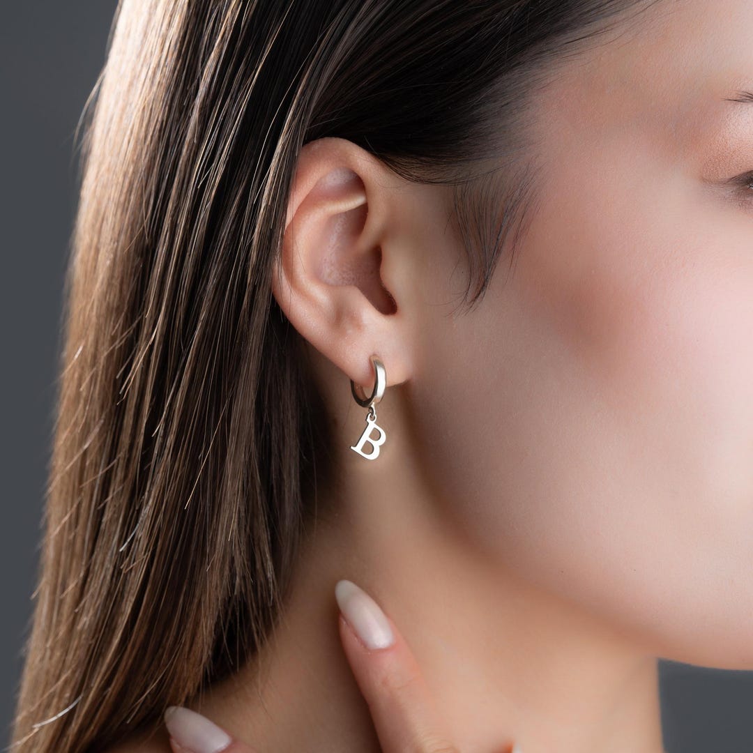 Sterling Silver Initial Earrings Dangle Letter Earrings Dainty Gold ...