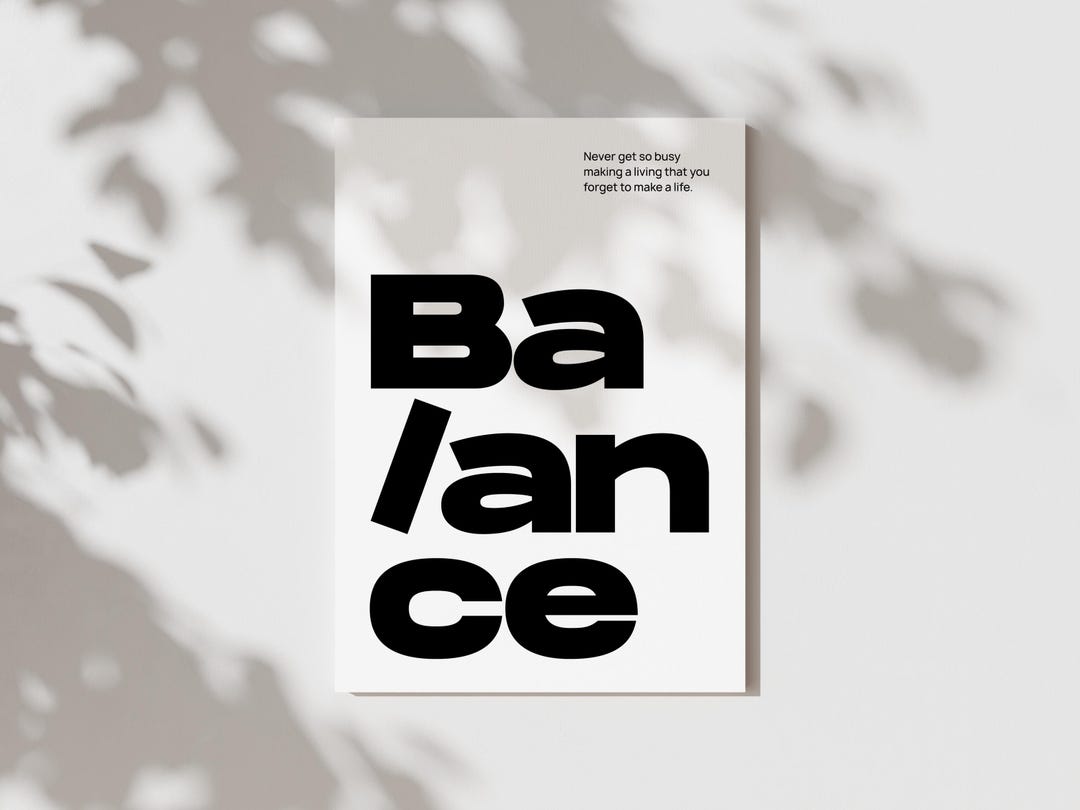 Balance Quote Poster White | WFH Mindset Wall Art | Motivational ...