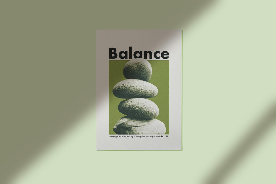 Balance Quote Poster Green | WFH Mindset Wall Art | Motivational ...