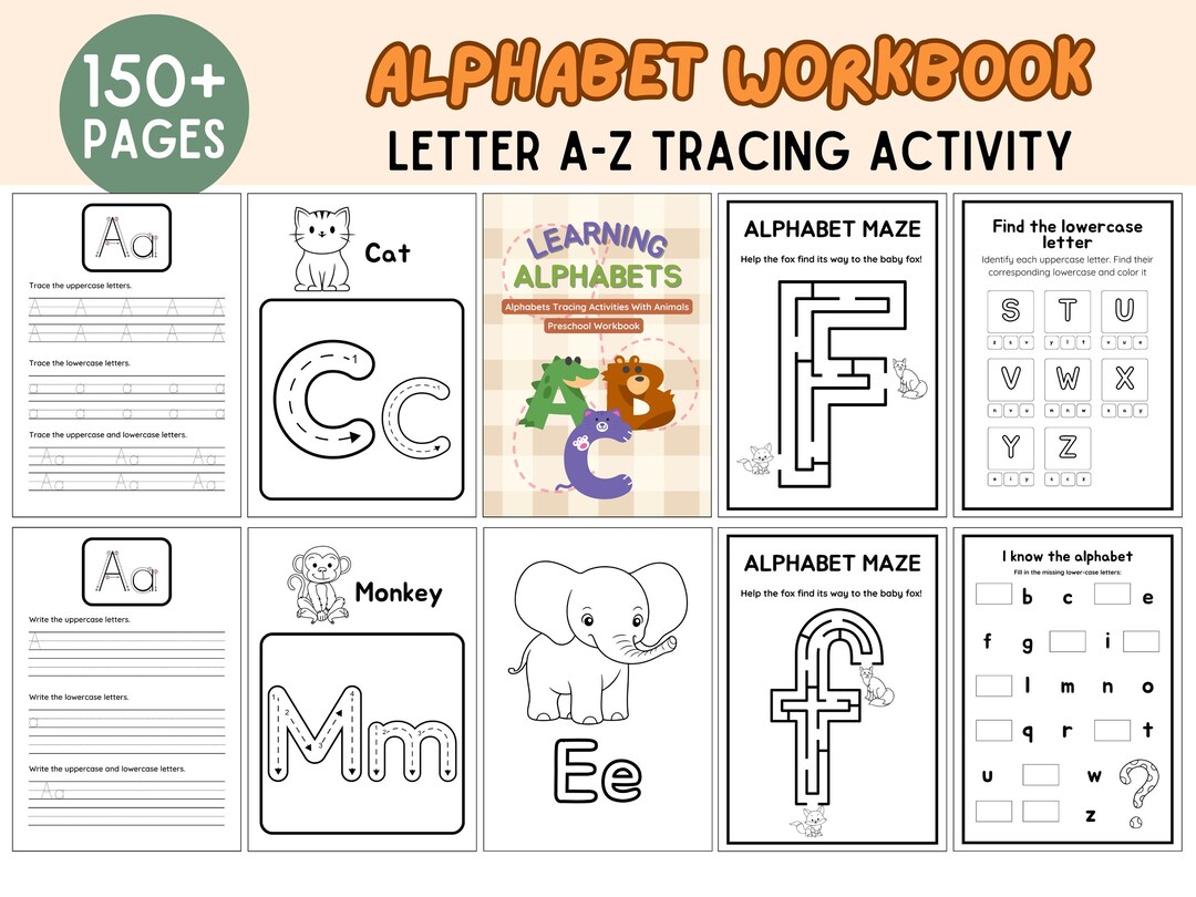 Alphabet Worksheet ABC Tracing Workbook Coloring Book for Kindergarten ...