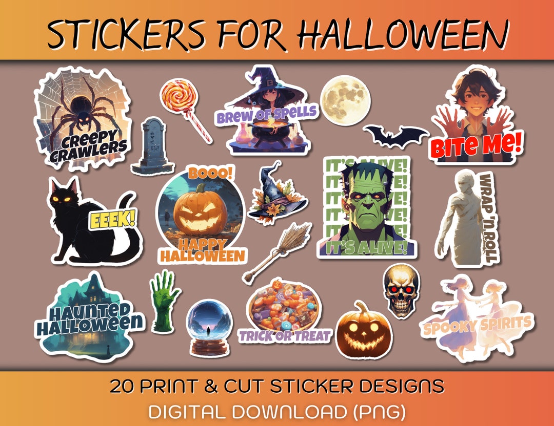 Printable Halloween Stickers, Downloadable Book Stickers, Print and Cut ...