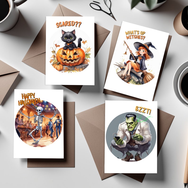 Funny Happy Halloween Card, Printable Bundle of Halloween Cards, 10 ...