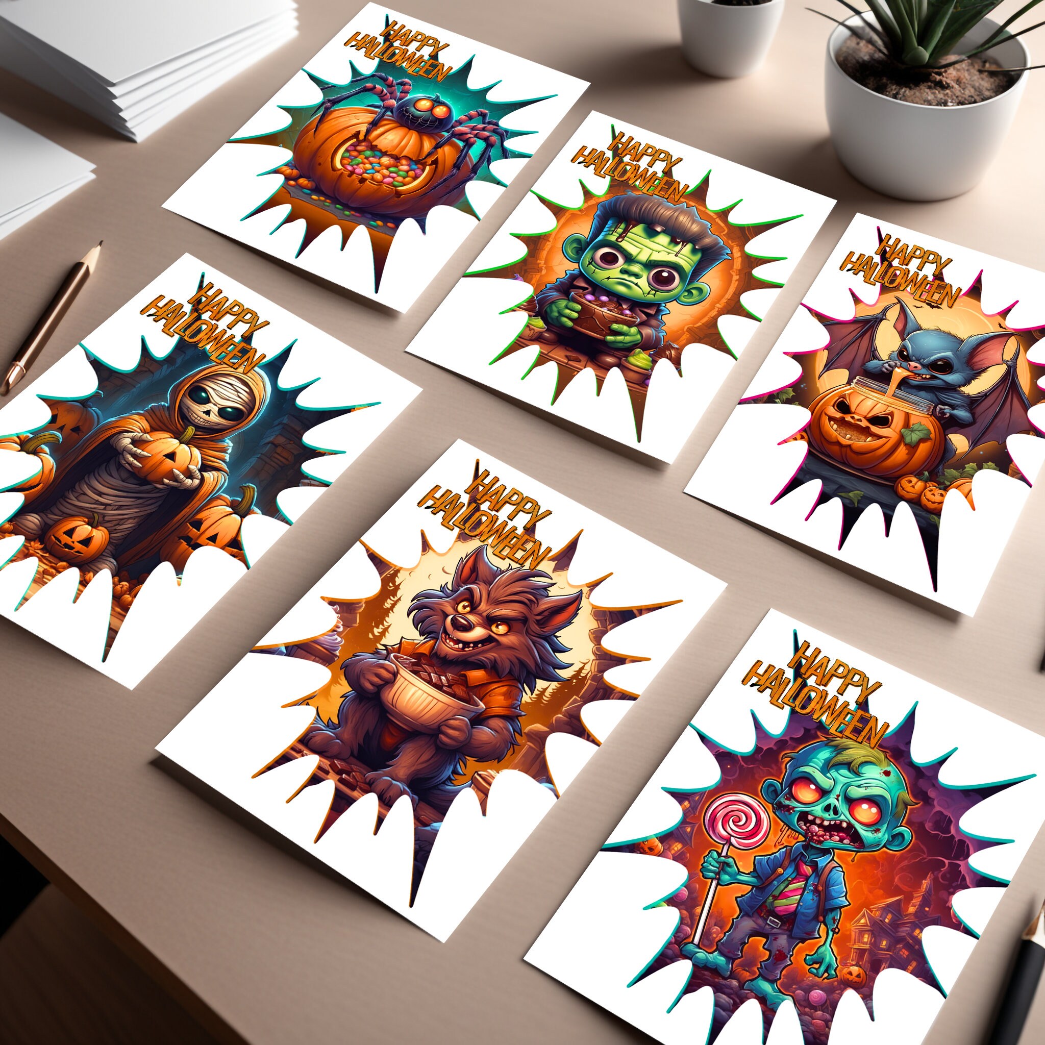 Cute Happy Halloween Card, Printable Bundle of Halloween Cards, 10 Jack ...