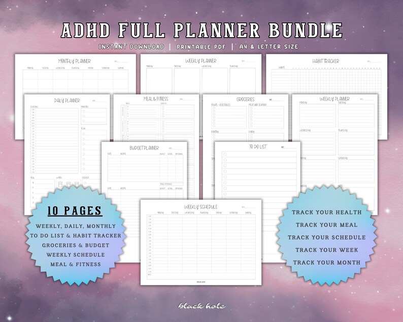 Minimalist Printable Planner Full Set, Complete ADHD Planners, ADHD ...