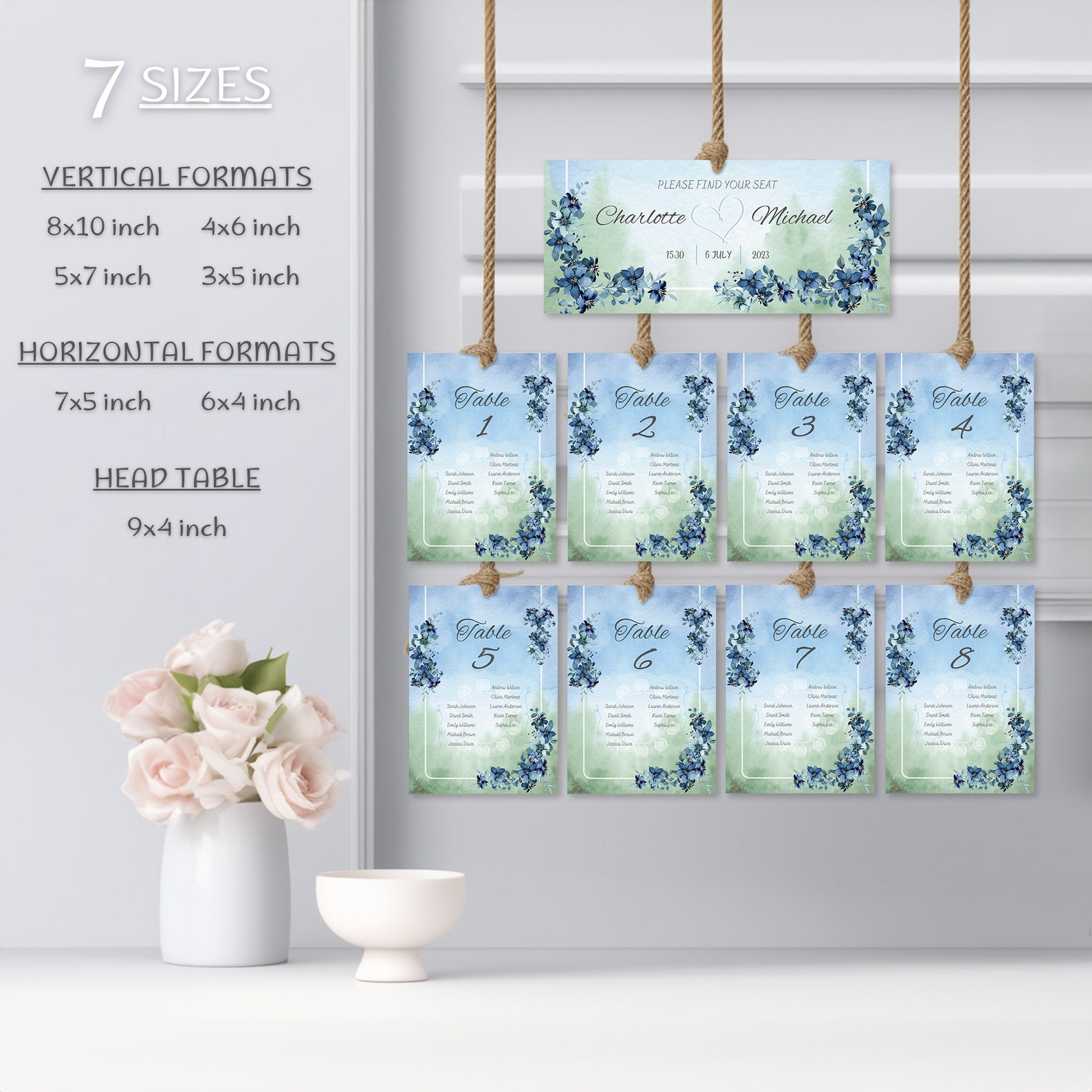 Ocean Seating Chart Card, Classical Printable Seating Template ...
