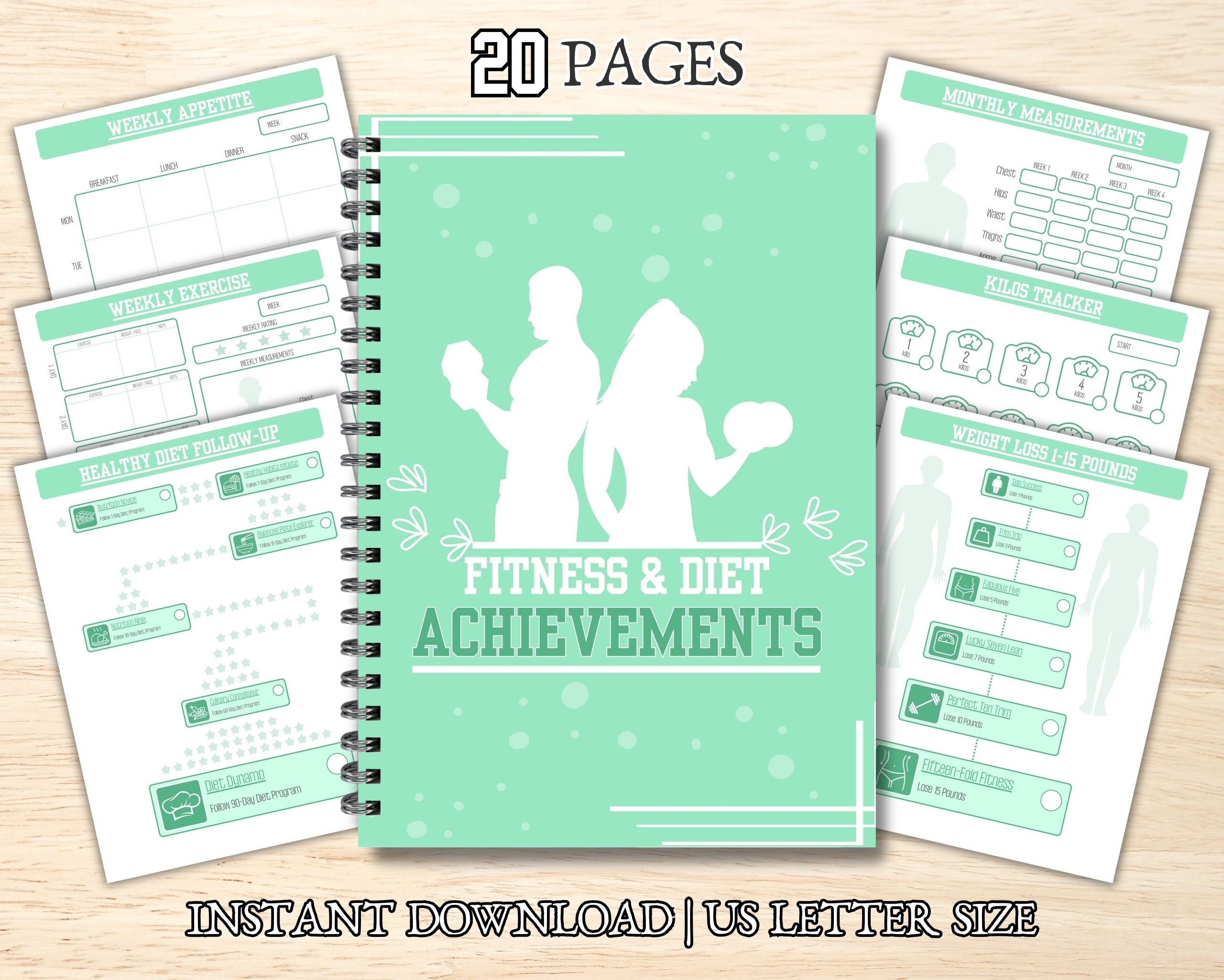 Fitness Achievements Book, Diet and Meal Planners, Weight Loss ...