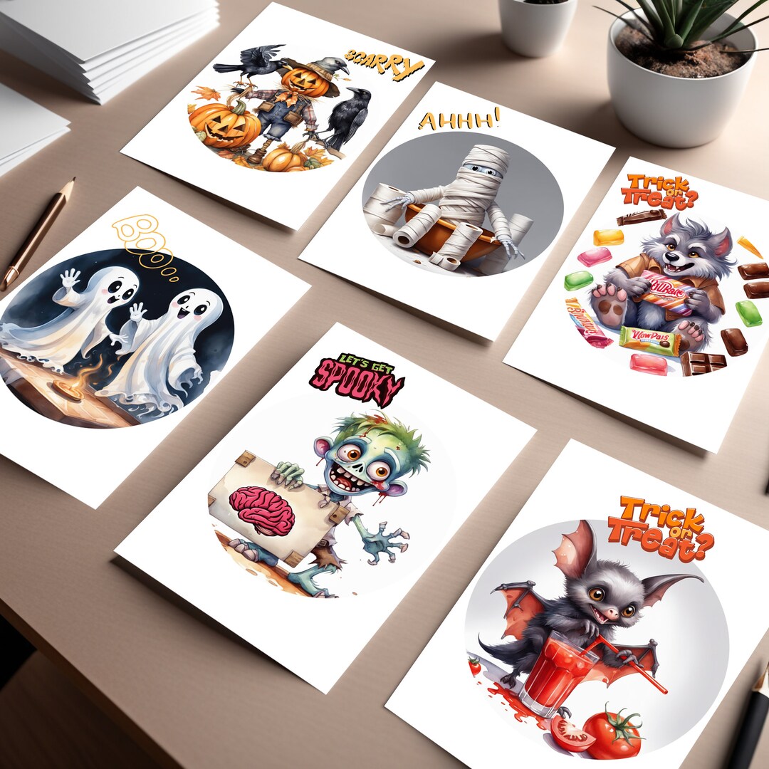 Funny Happy Halloween Card, Printable Bundle of Halloween Cards, 10 ...