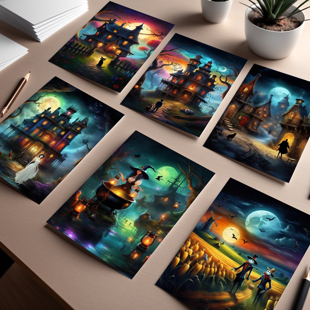 Colorful Happy Halloween Card, Printable Bundle of Halloween Cards, 10 ...