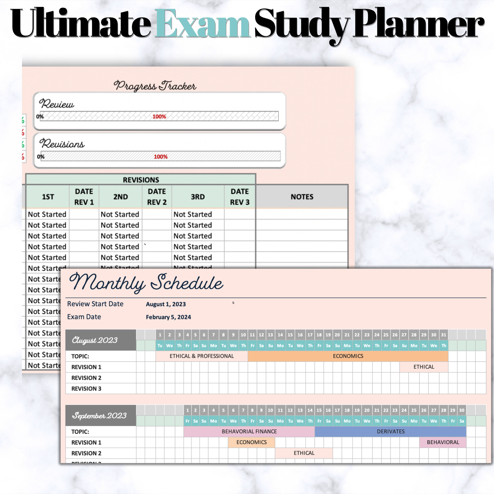 Exam Study Planner Tracker Schedule Calendar Template EXCEL FILE Easy and Customizable for ...
