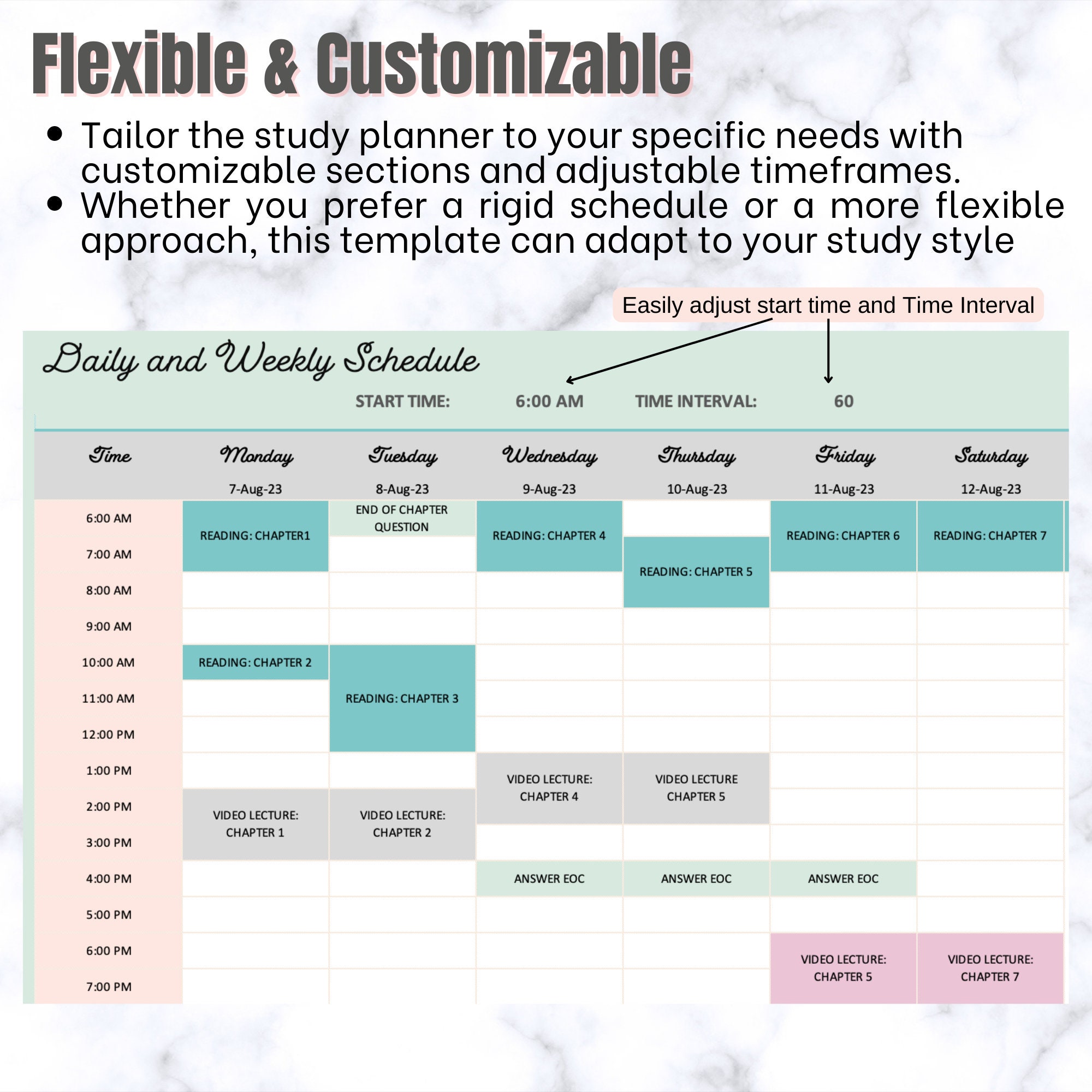 Exam Study Planner Tracker Schedule Calendar Template EXCEL FILE Easy ...