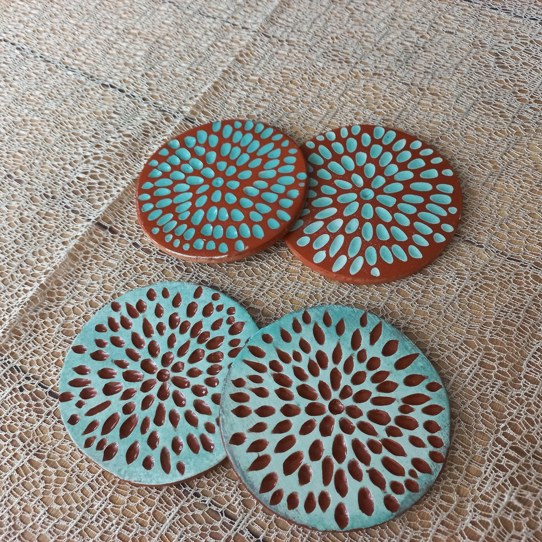Set of 2, Aqua Blue and Terracotta Color Handmade Unique Ceramic ...