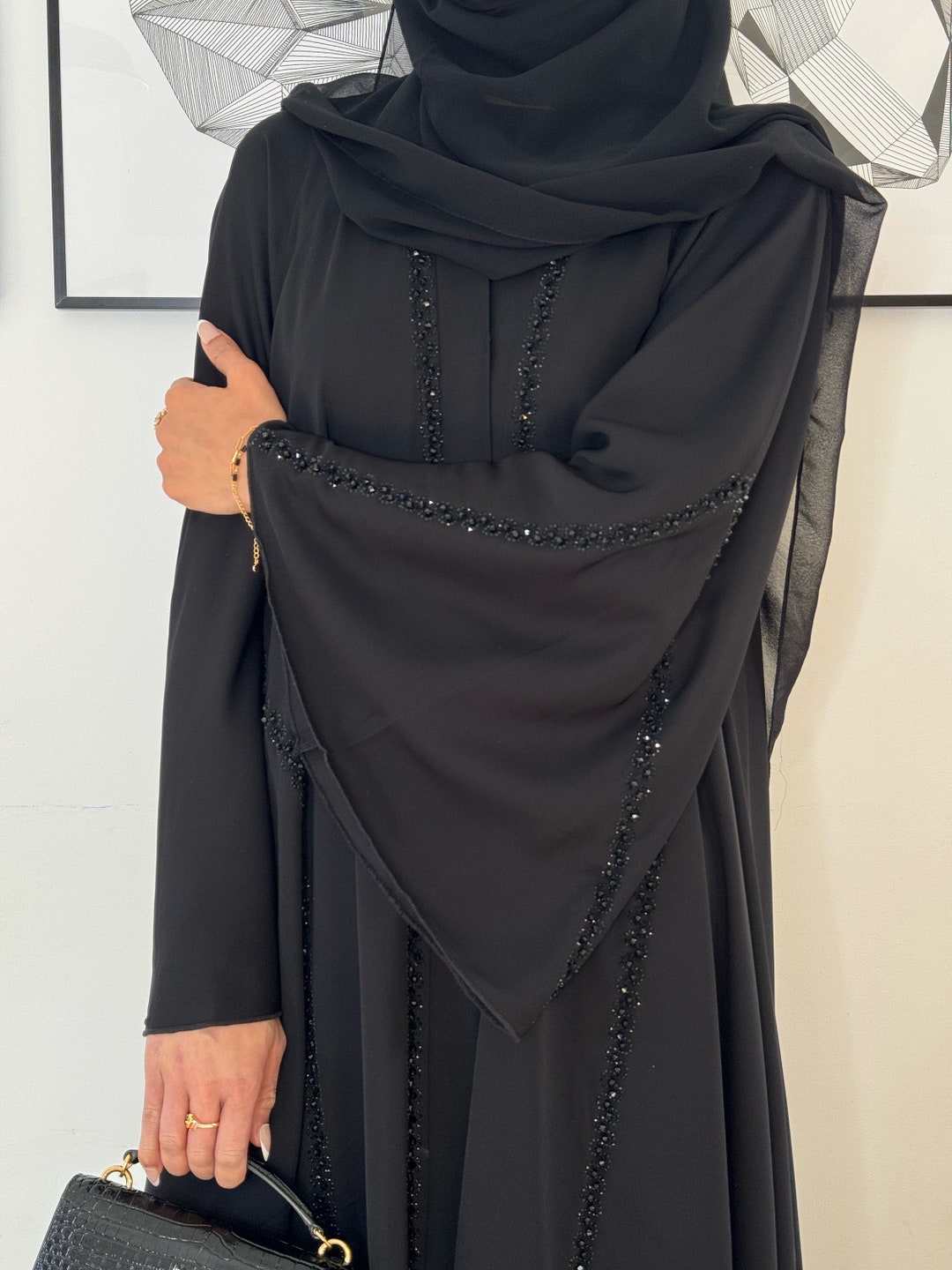 Inaya Open Umbrella Abaya With Handwork and Gemstone Embellishments - Etsy