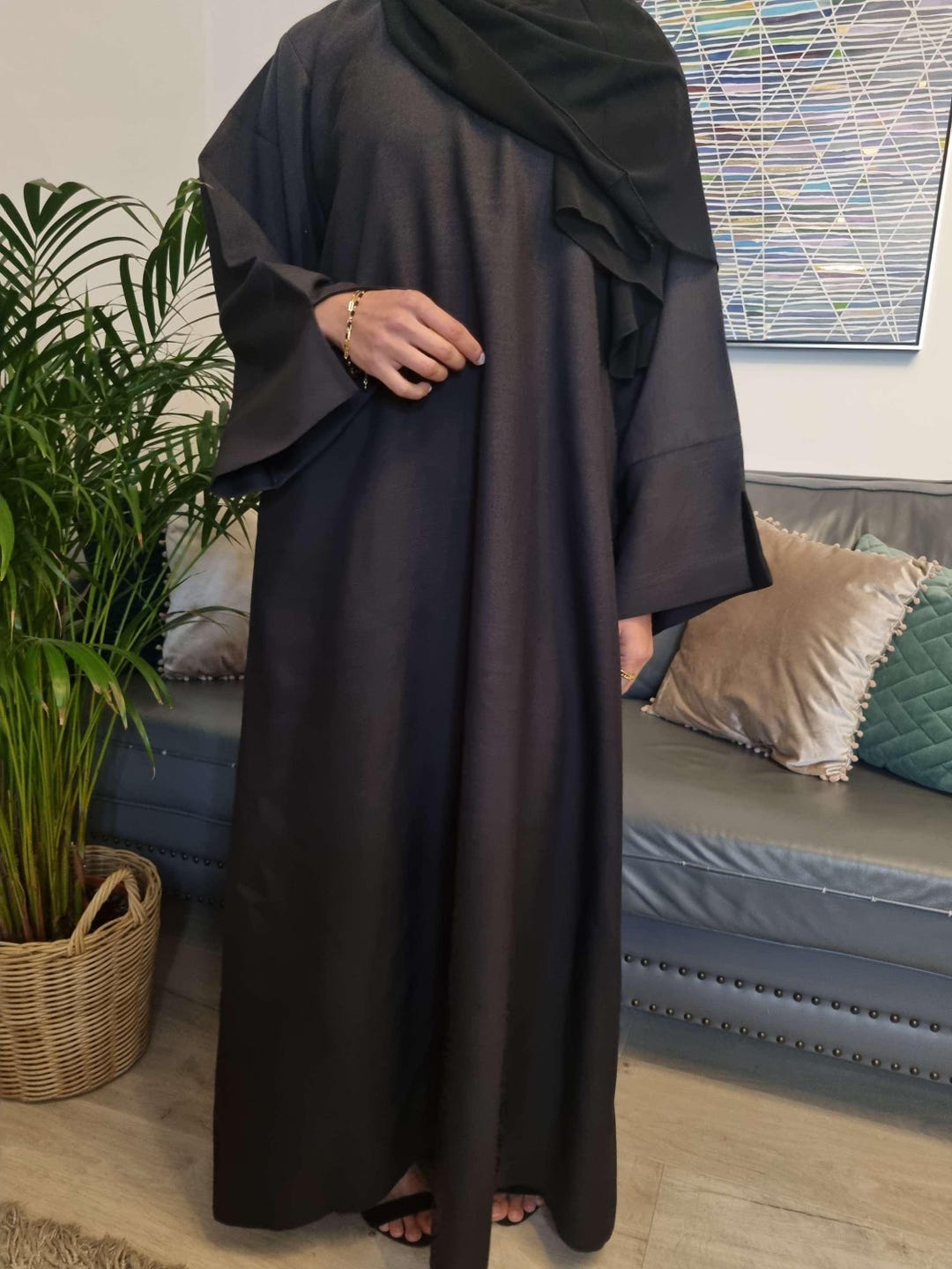 Linen Closed Abaya With Matching Scarf– Modest Long Dress for Women ...
