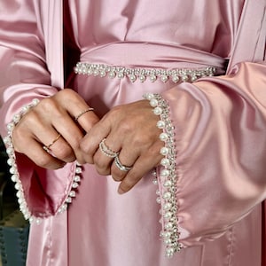 Opulent Yasmin Satin Abaya 4-piece Set - Pearl and Diamanté ...