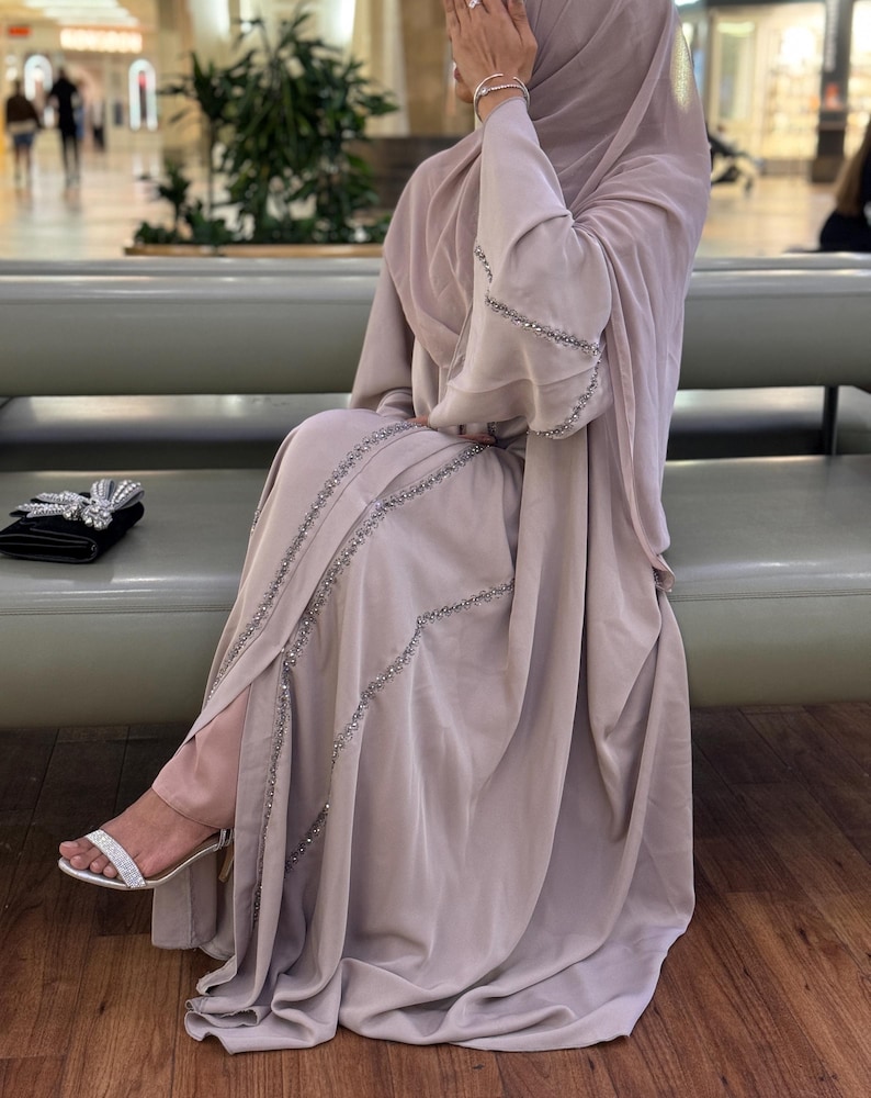 Inaya Open Umbrella Abaya With Handwork and Gemstone Embellishments ...