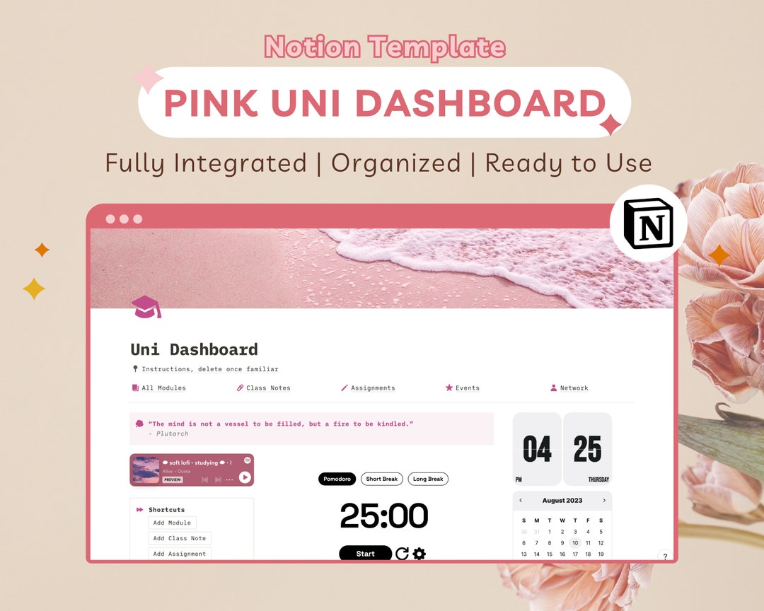 University Dashboard Notion Template College Students Assignment ...