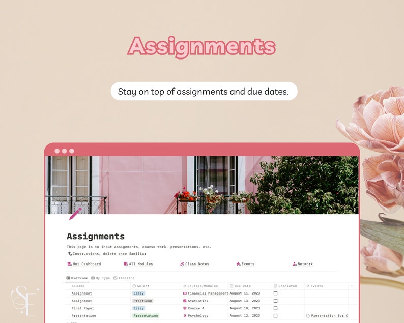 University Dashboard Notion Template College Students Assignment ...