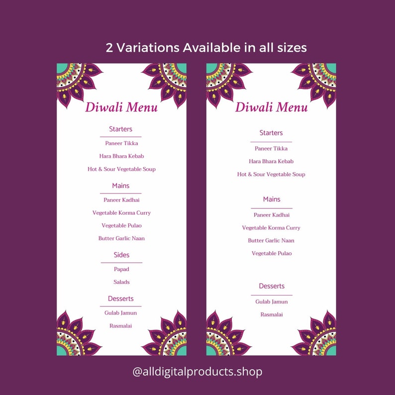 Diwali Editable Diwali Menu Template Menu Template Menu Canva Template ...