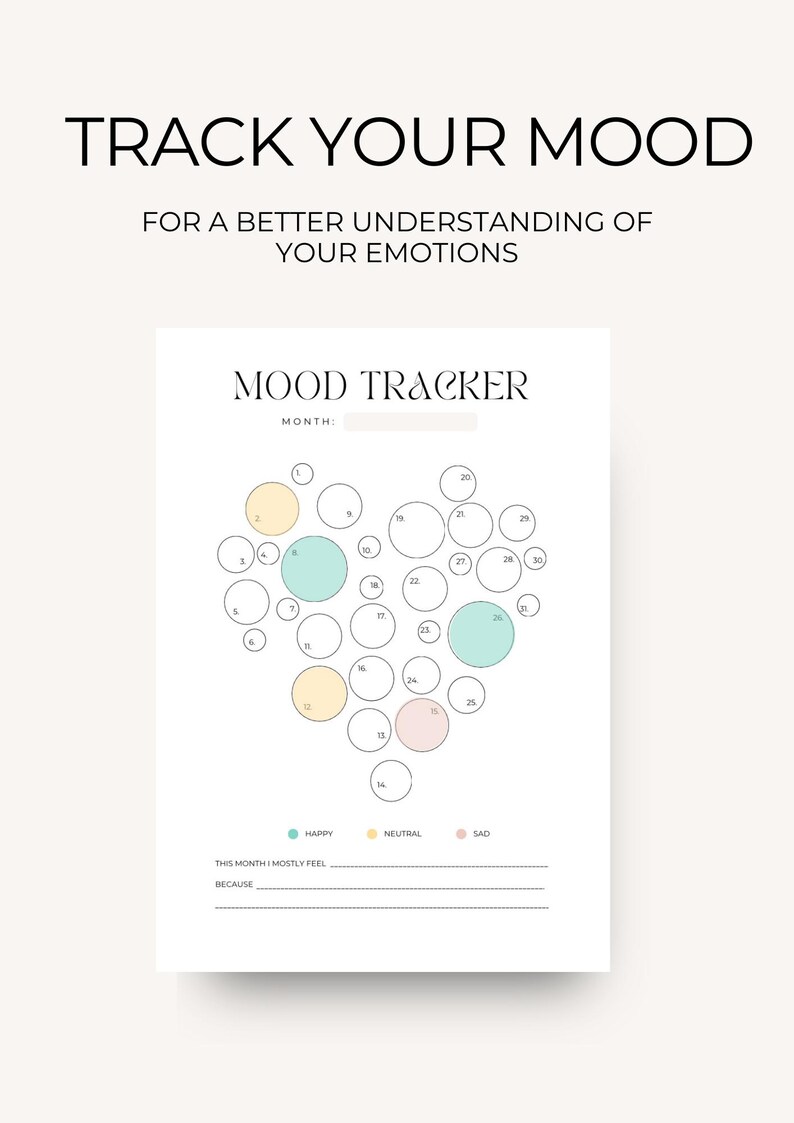 Printable Mood Tracker Heart-shaped Monthly Mood Tracker Mental Health ...