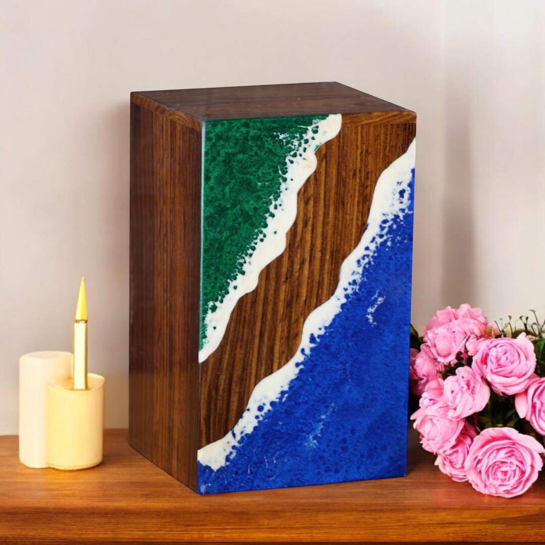 Handmade Rosewood Cremation Urn: Ocean Epoxy Resin, Adult & Pet ...