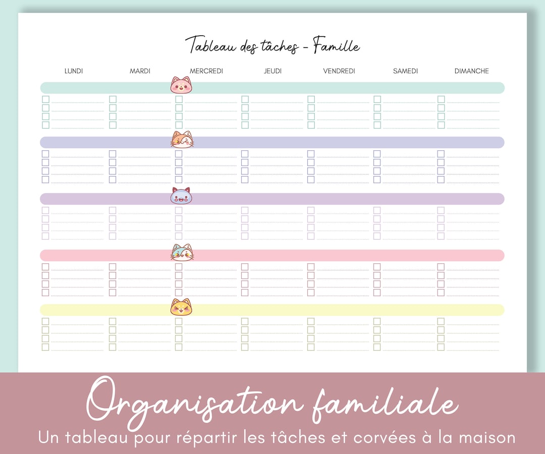 Family Chore and Task Organization Chart, A4 Sheet to Print, Planner ...