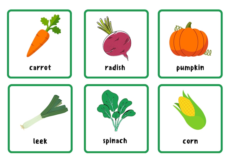 Printable Fun and Educational Vegetables Flashcards for Kids - Engaging ...