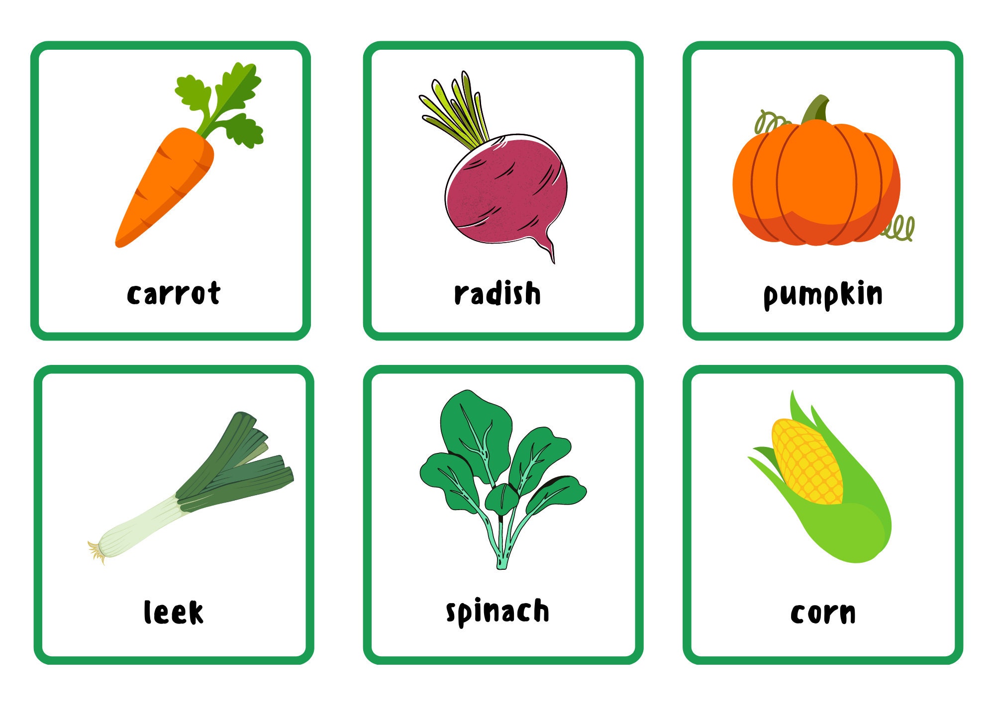 Printable Fun and Educational Vegetables Flashcards for Kids - Engaging ...