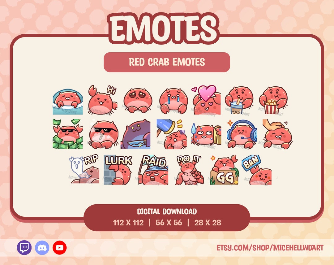 Red Crab Emotes - Twitch | Discord - Etsy