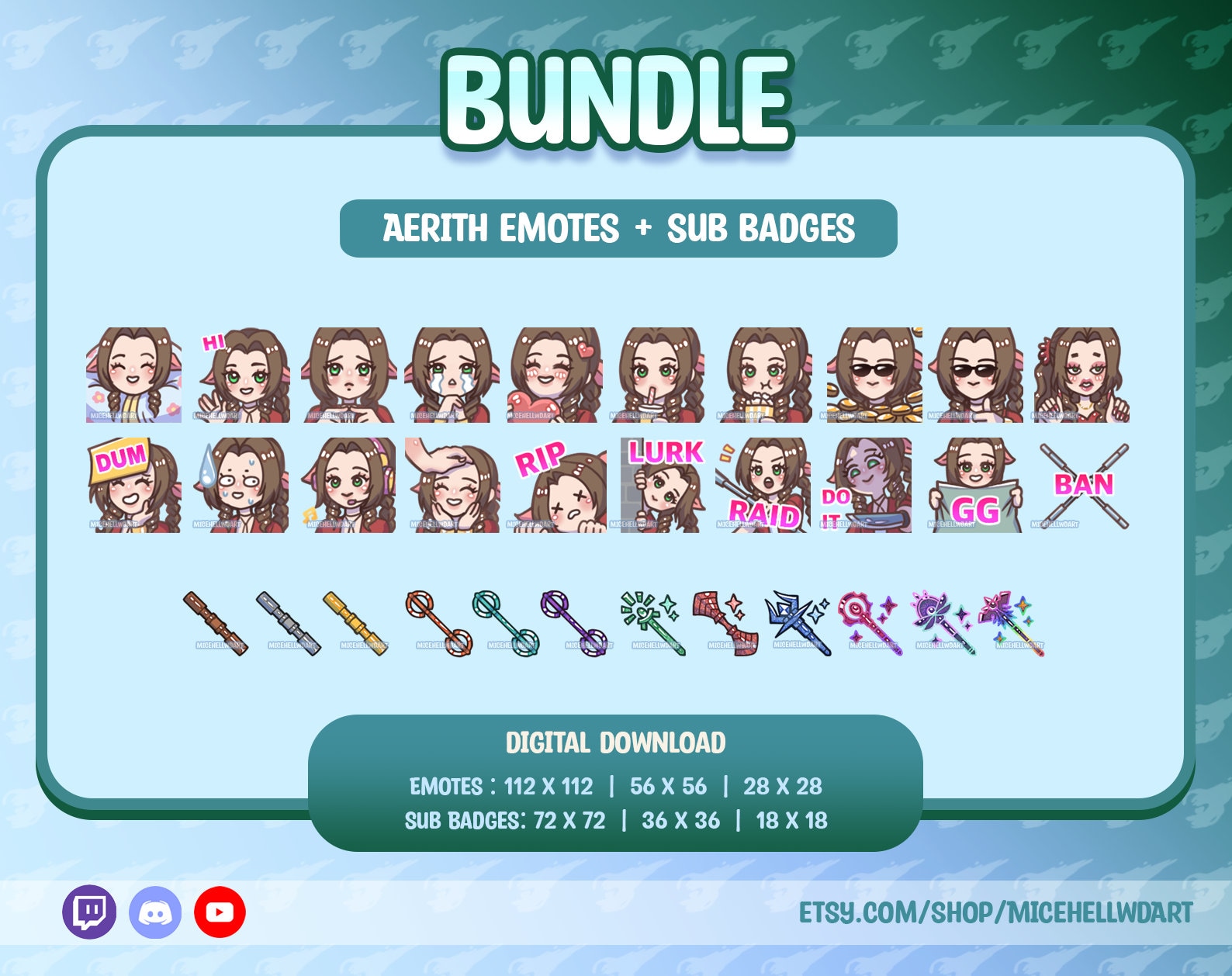 Aerith Emotes - Twitch | Discord Bundle - Etsy