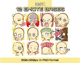 5 DIY Chibi Kawaii Twitch Emote Bases Pack Editable PSD File for ...