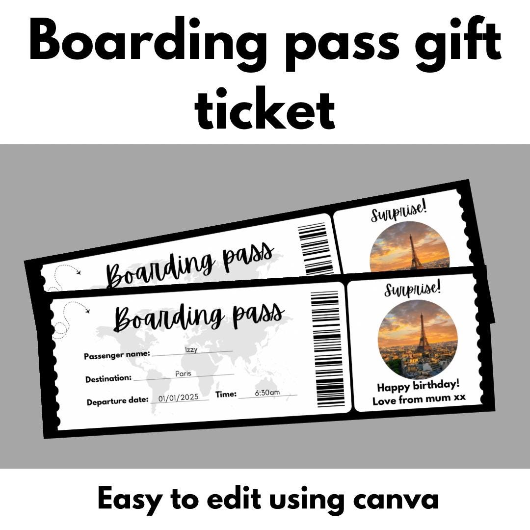 Customisable Airplane Boarding Pass Ticket Card, Keepsake Memorabilia ...