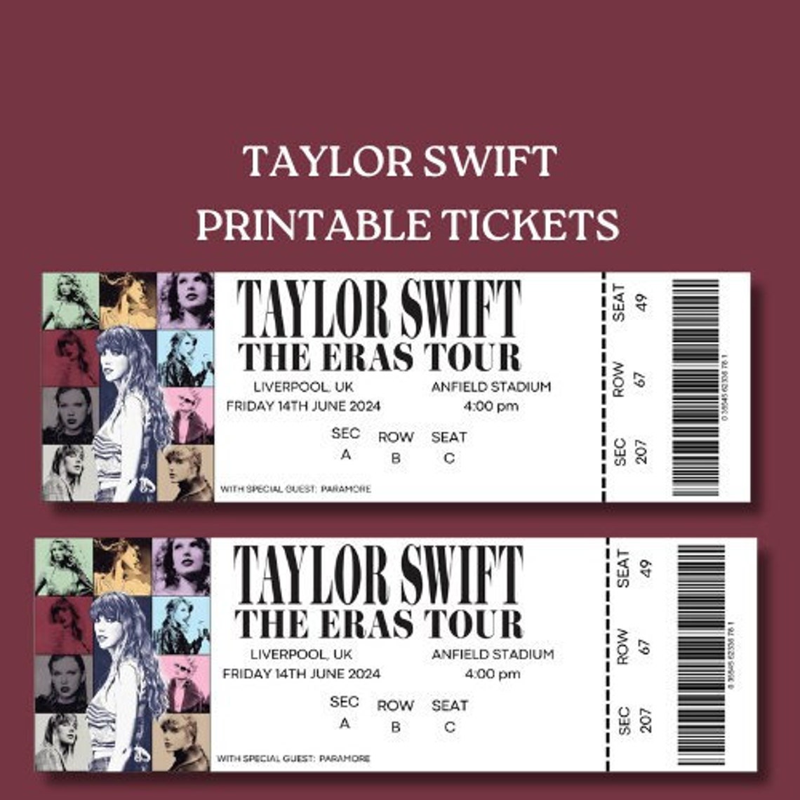 Taylor Swift Eras Tour Printable Ticket Souvenirs - Etsy