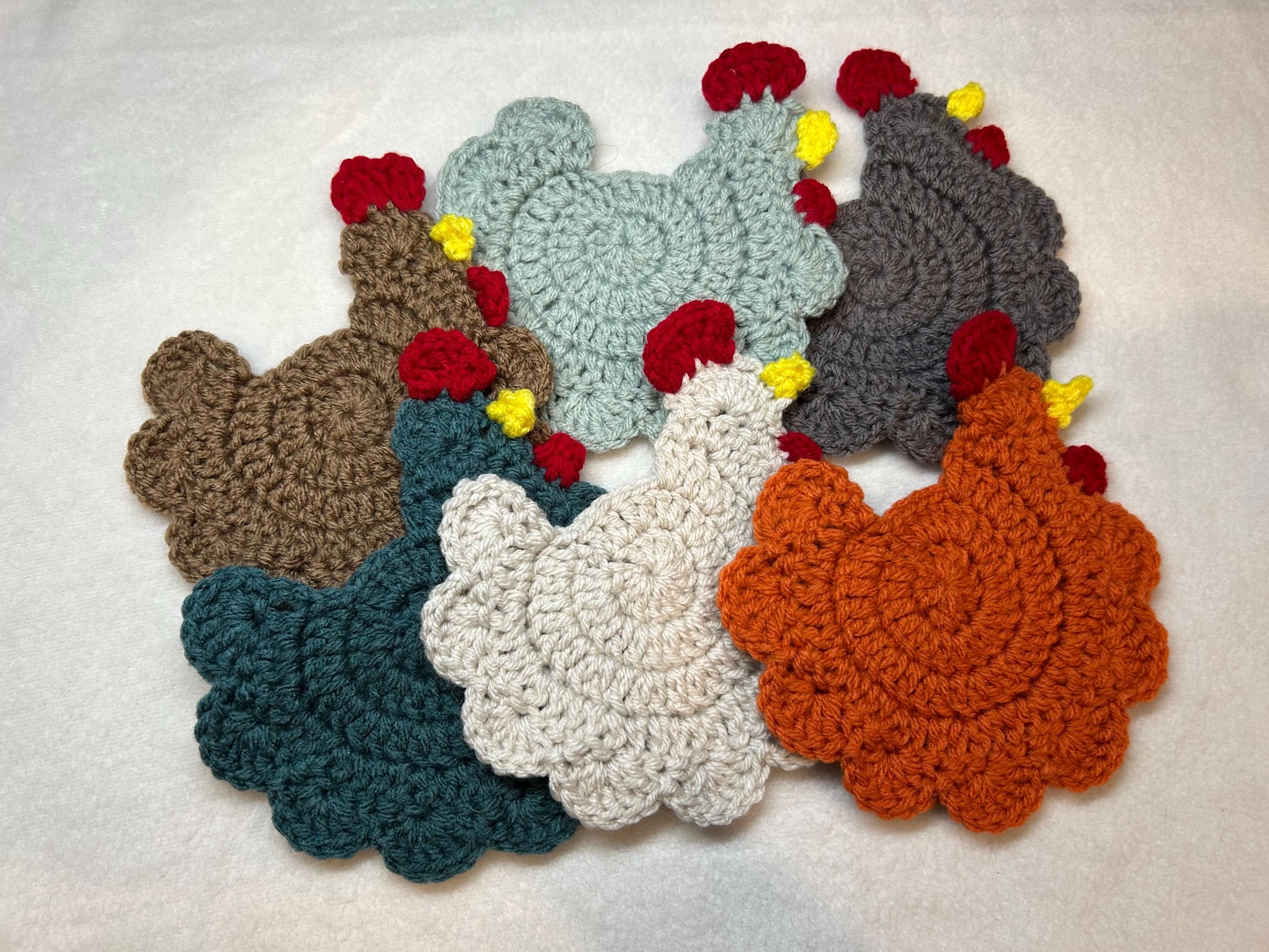 Set of 6 Chicken Coasters / Home Decor / Crochet Chicken / Free ...