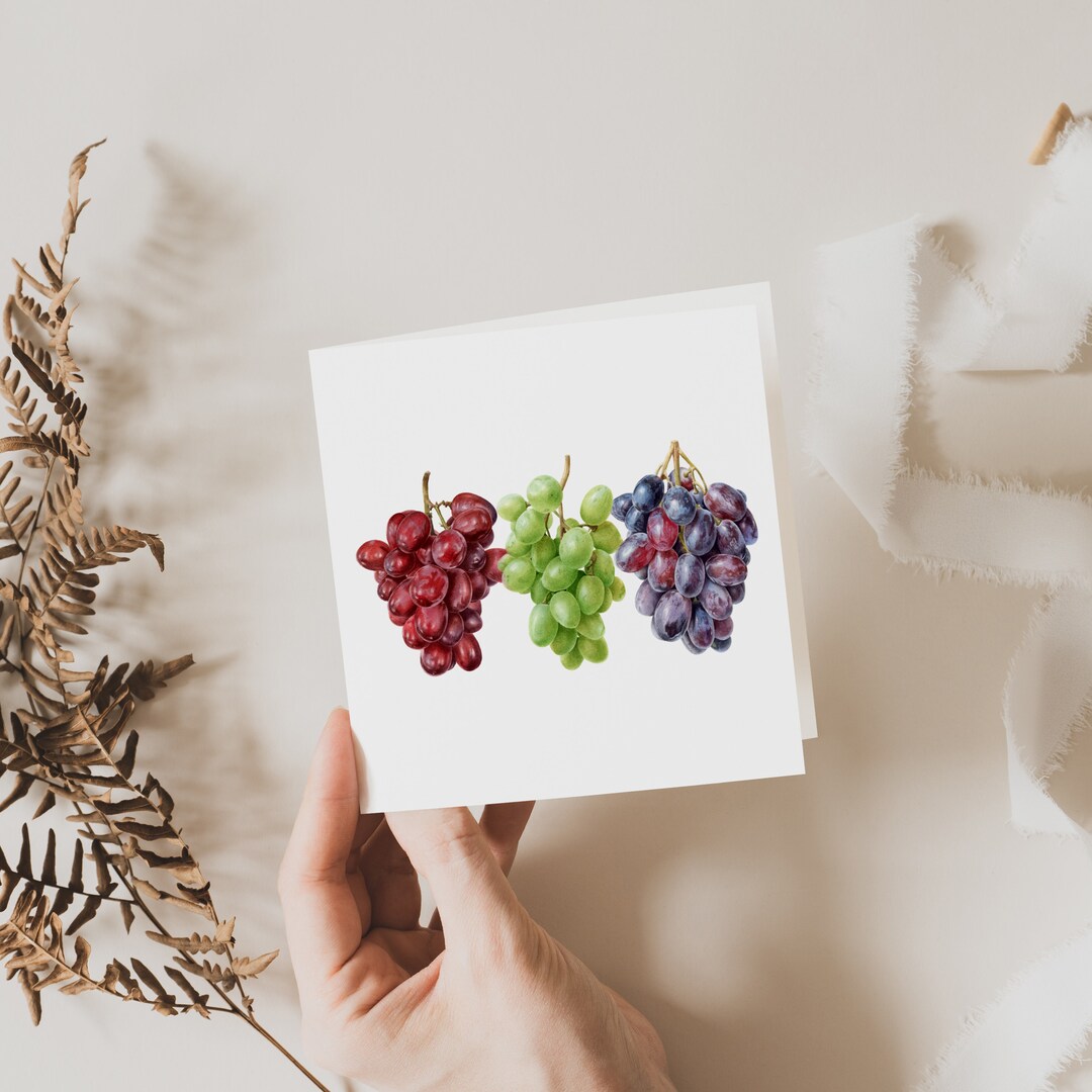 Grapes Card, Flower Greeting Card, Gift, Blank Inside, Botanical Square ...